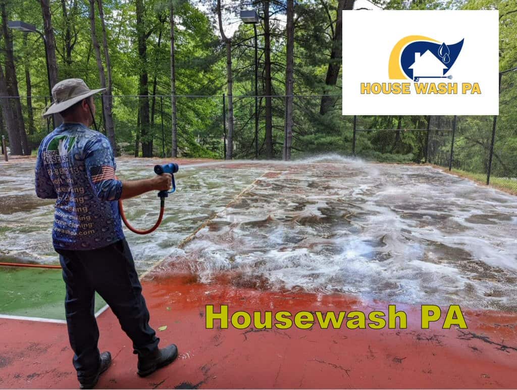 Pressure washing pool decks